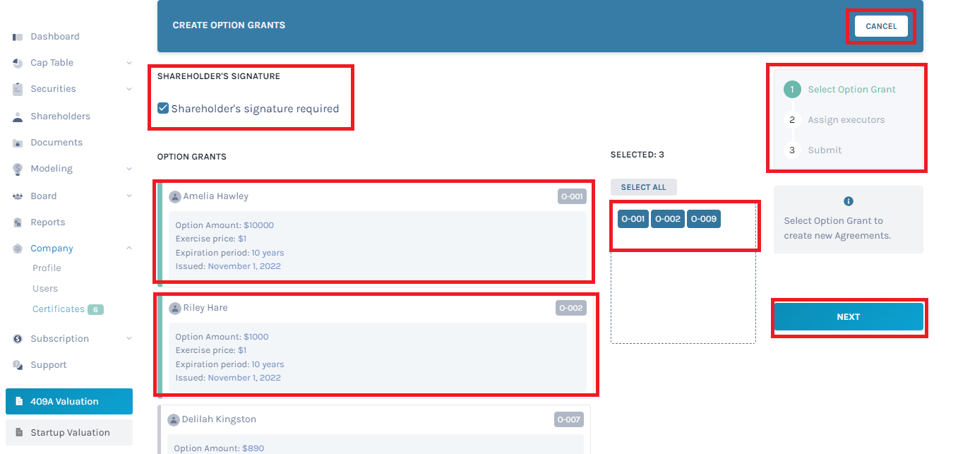 How to create option grants (agreement) and e-sign them? | Eqvista