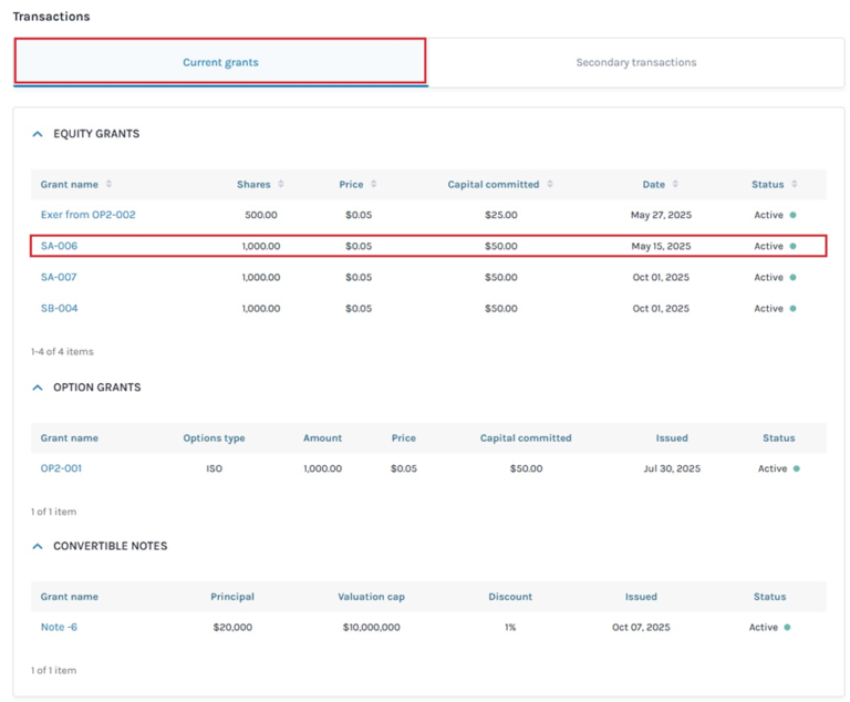 Transactions in Shareholder Access View | Eqvista