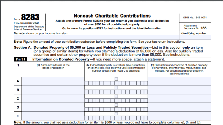 Form 8283 and Non cash Charitable Contribution | Eqvista